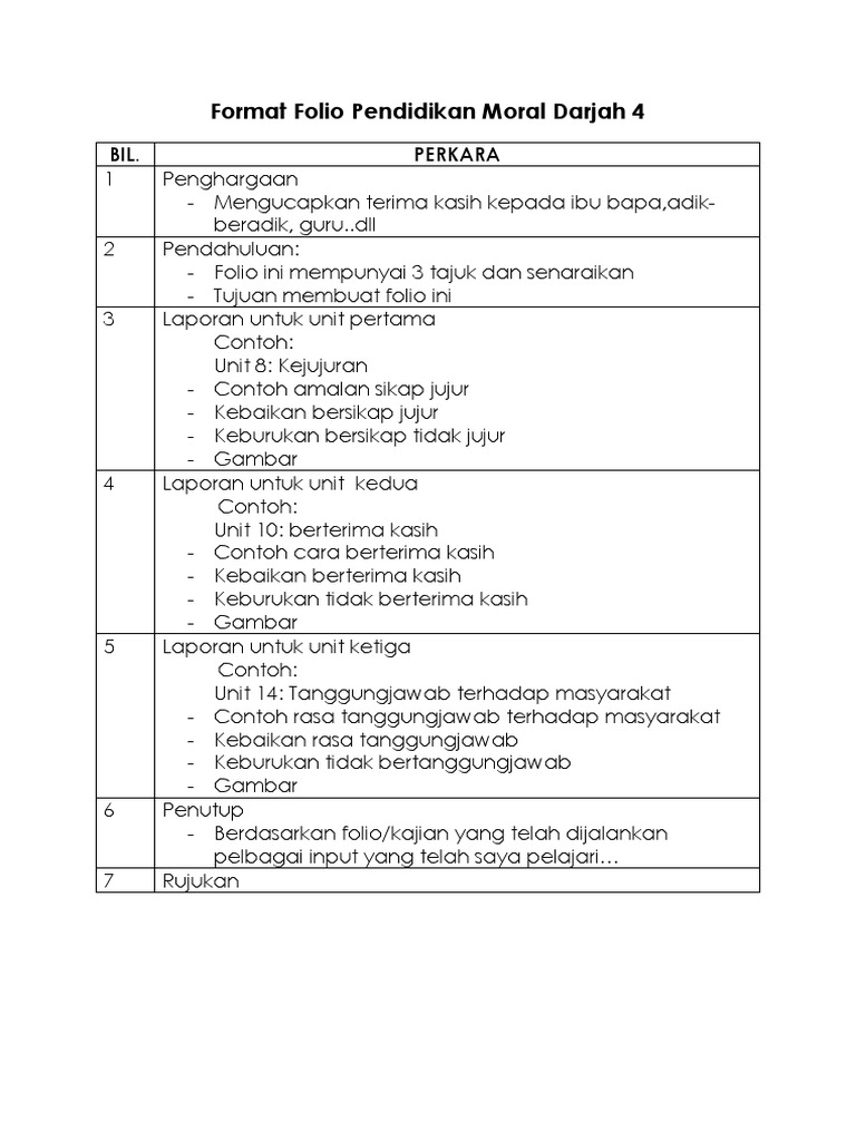 Format Folio Pendidikan Moral Darjah 4 | PDF