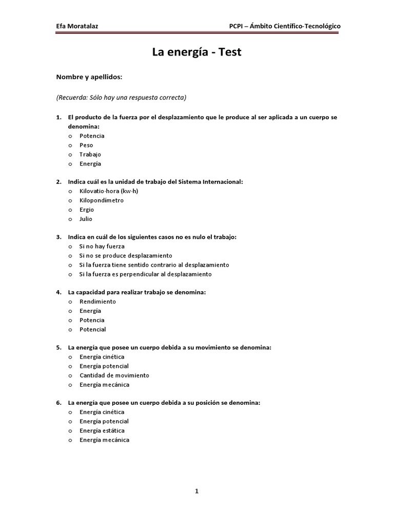 La Energia Test | PDF | Vatio | Energia electrica