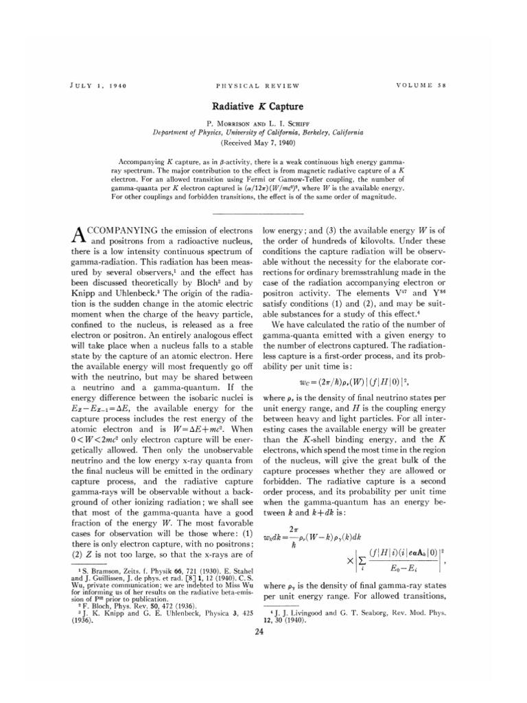 Radiative Capture: Mqrrison Departnzent University | PDF | Gamma Ray ...