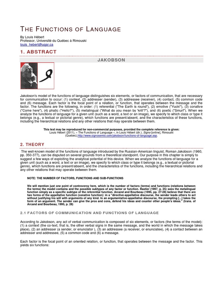 FUNCTIONS of LANGUAGE L. Hébert | PDF | Poetry | Truth