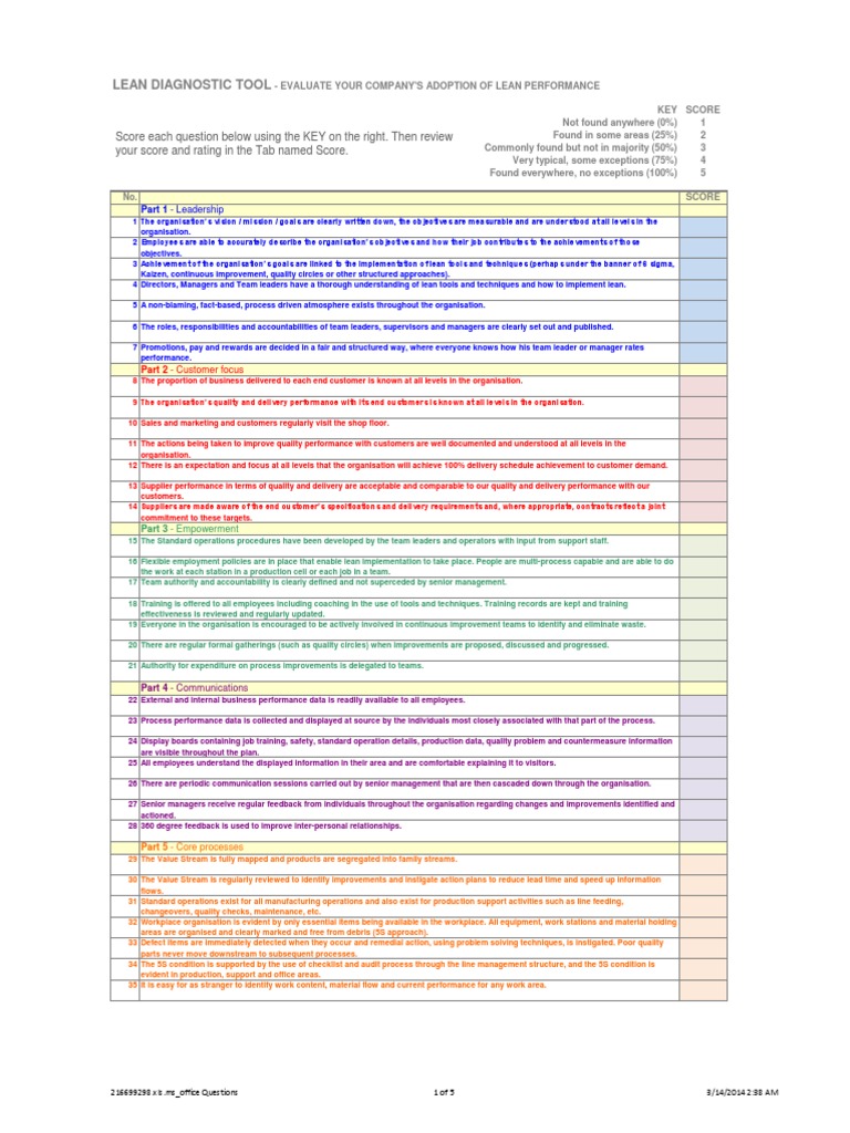 Lean Diagnostic Tool | PDF | Lean Manufacturing | Leadership