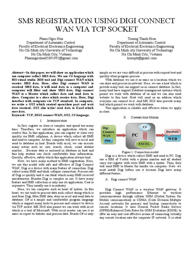 Sms Registration Using Digi Connect Wan Via TCP Socket: Abstract-In This Paper, We Will Show An ...