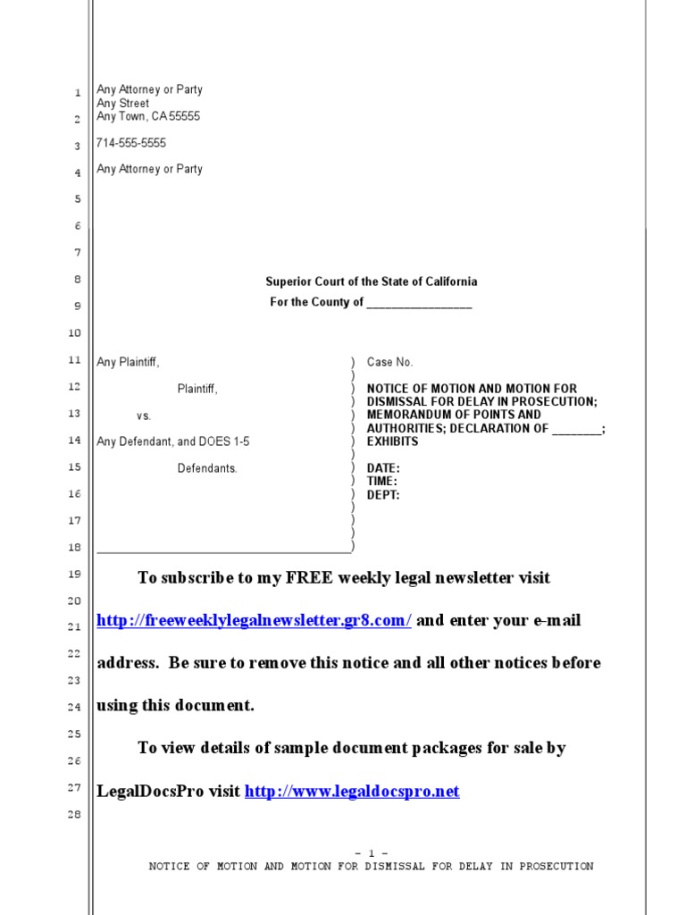 Motion for Dismissal Due to Delay | PDF | Summons | Complaint