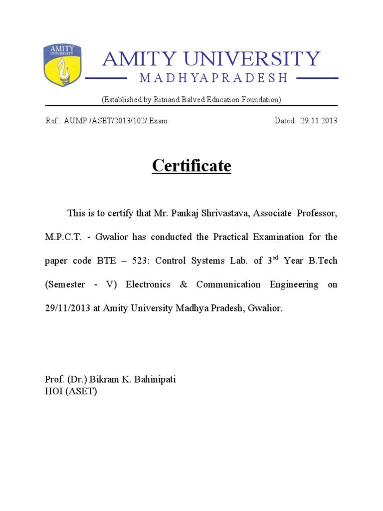 Amity University: Certificate | PDF