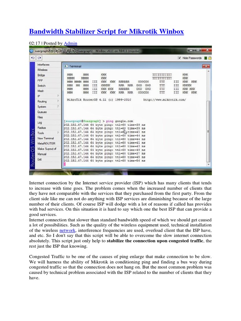 (MIKROTIK) Bandwidth Stabilizer Script For Mikrotik Winbox | PDF ...