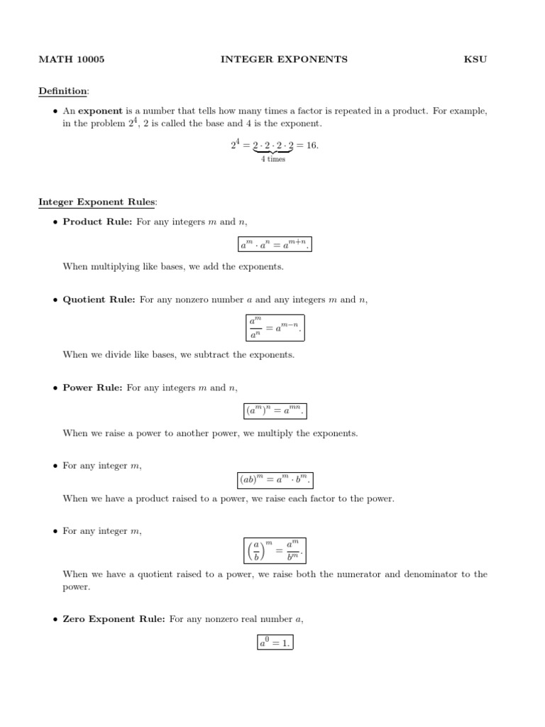 An In Depth Examination Of Integer Exponents And Their Rules Pdf