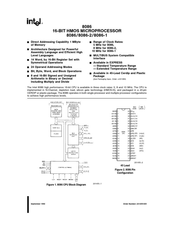 8086 Datasheet | PDF | Instruction Set | Central Processing Unit