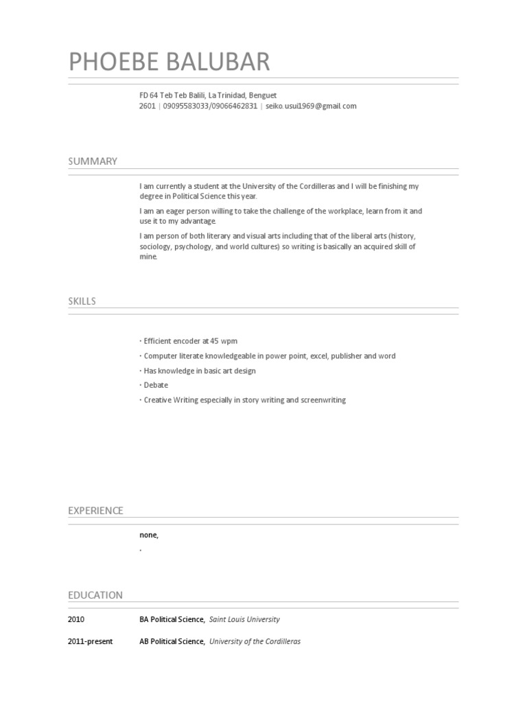 Political Science Student Resume | PDF