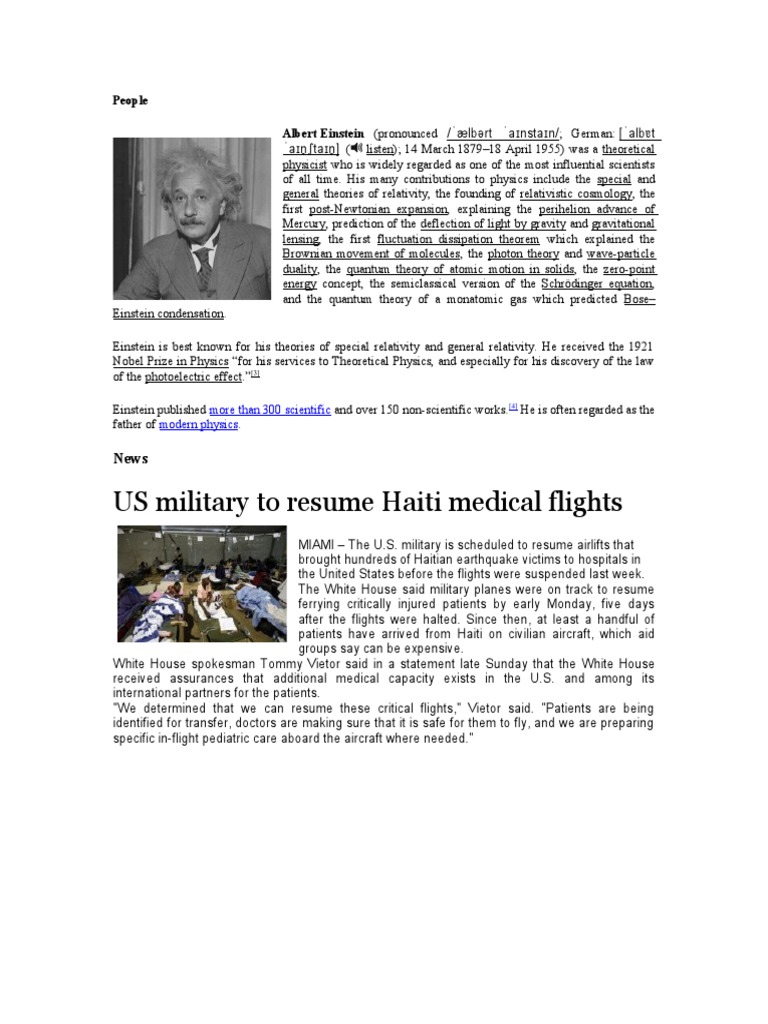 US Military To Resume Haiti Medical Flights: People Albert Einstein ...