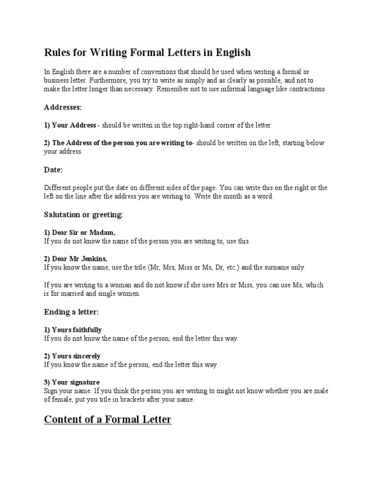 Rules For Writing Formal Letters in English | PDF