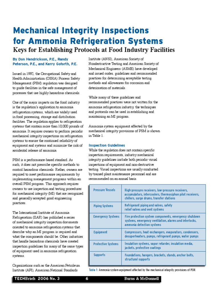 Mechanical Integrity Inspections For Ammonia Refrigeration Systems ...
