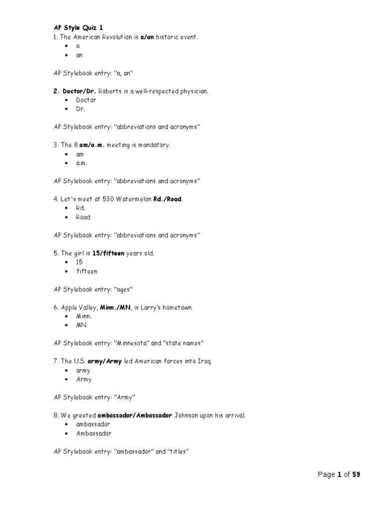 AP Style Quiz and Lecture | PDF | Home & Garden