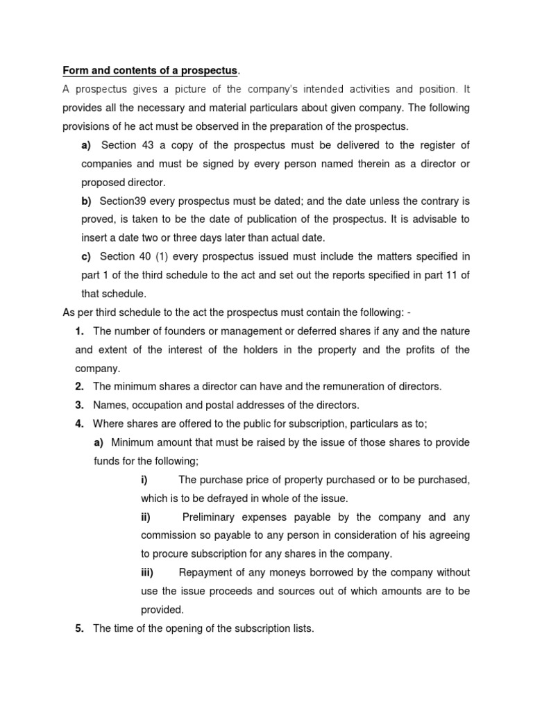 Form and Contents of A Prospectus | PDF | Subscription Business Model ...