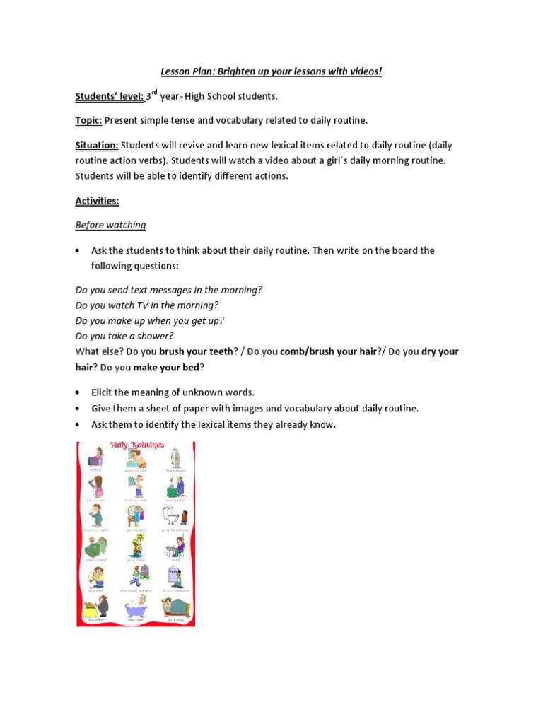 Lesson Plan - Daily Routine | PDF