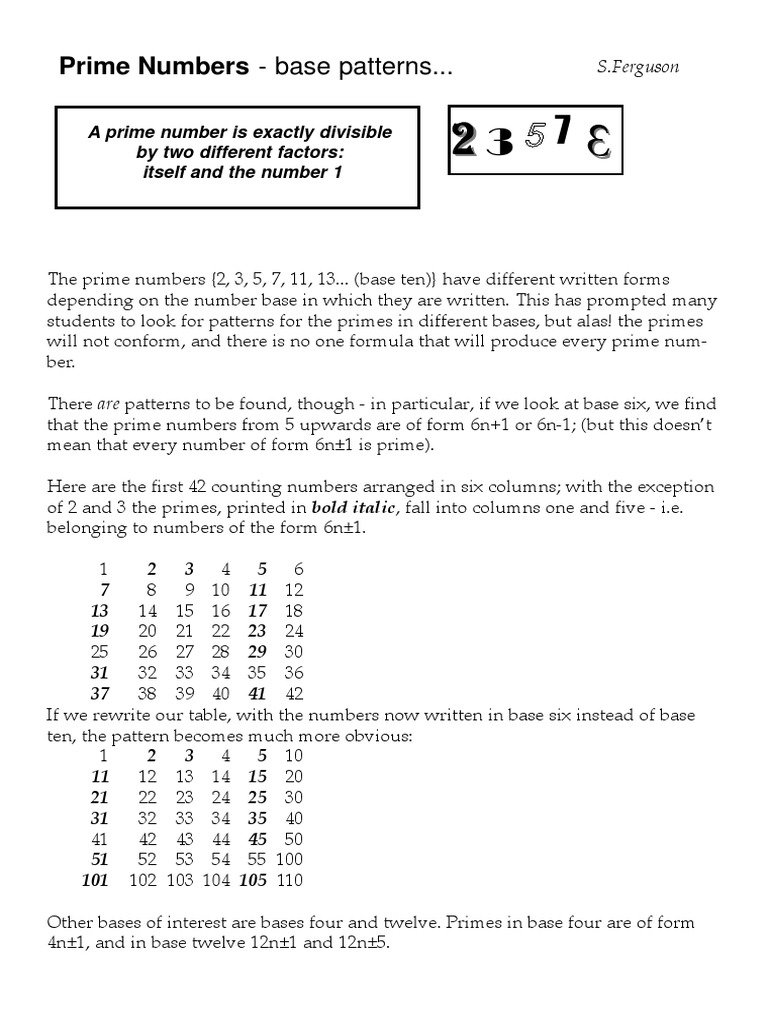 Prime Numbers Pattern | PDF | Prime Number | Numbers