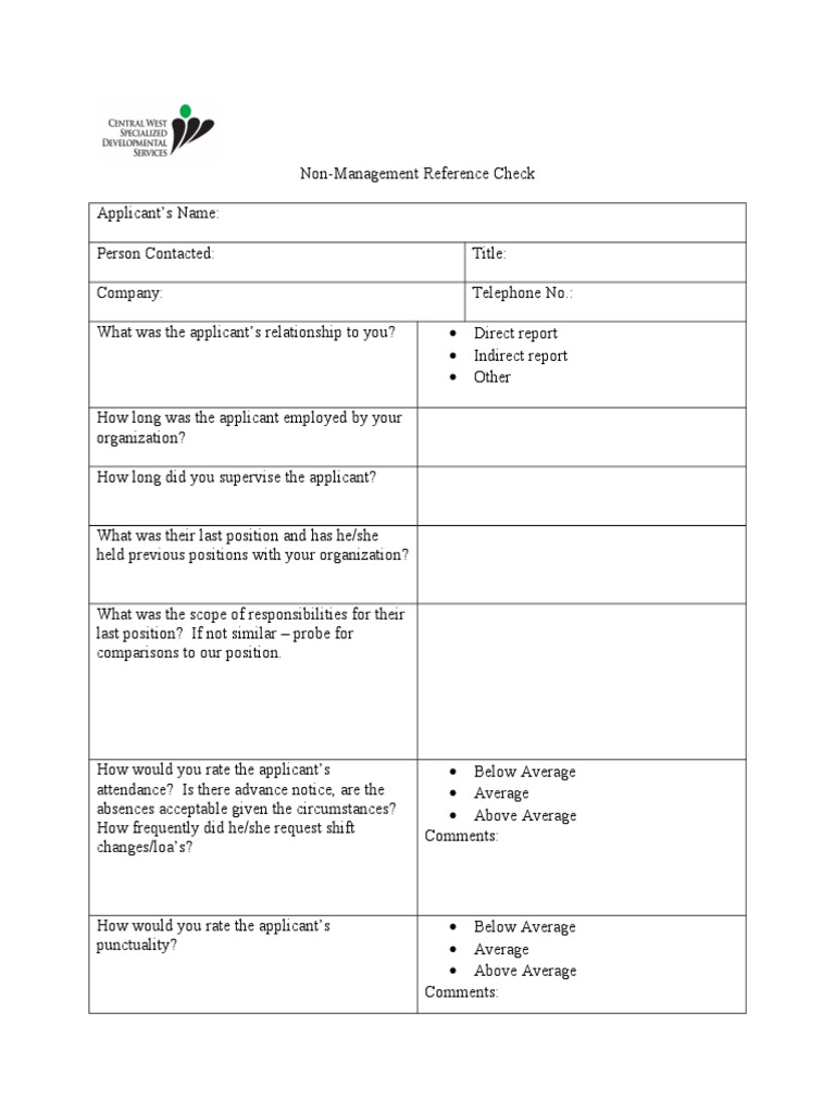Non-Management Reference Check | PDF | Career & Growth | Business