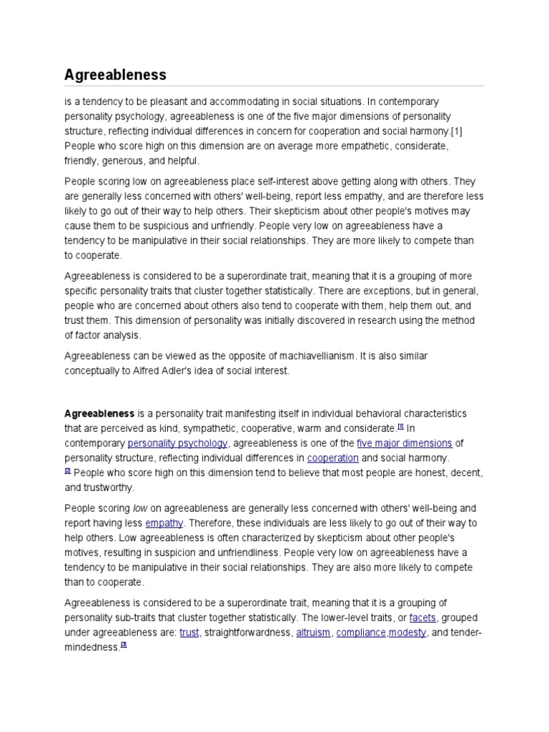 Agreeableness (Psychology) | PDF | Psychological Theories | Scientific ...