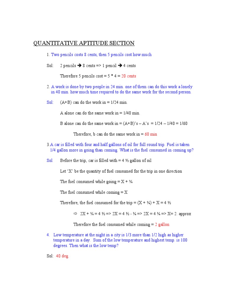 Quantitative Aptitude Section: 20 Cents | PDF