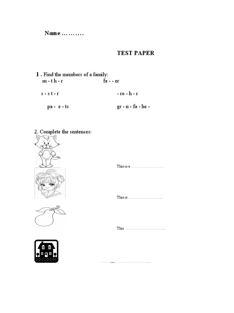 Name Test Paper 1 .: Find The Members of A Family: M-TH-R Fa - Er S-ST ...