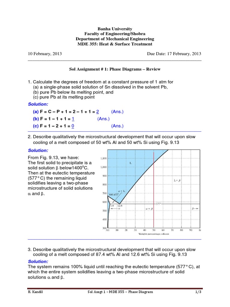 Sol Assgt 1-Phase Diagrams | PDF | Solution | Mass Fraction (Chemistry)