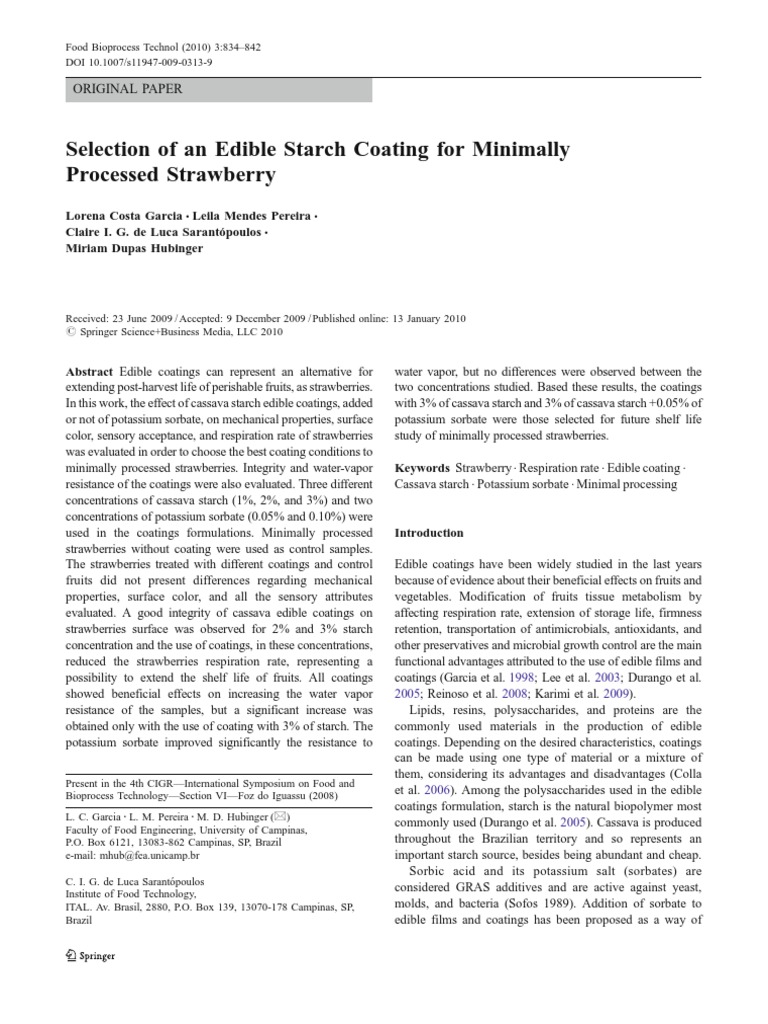Edible Starch Coating for Strawberries | PDF | Starch | Strawberry