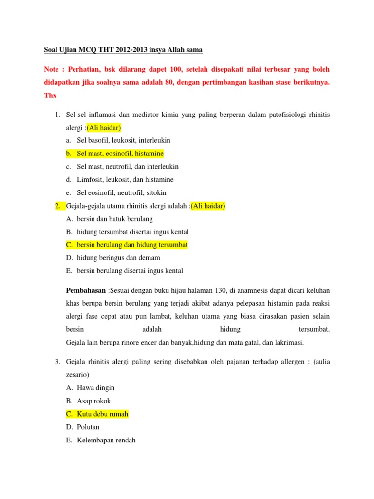 Soal Ujian MCQ THT 2012 | PDF