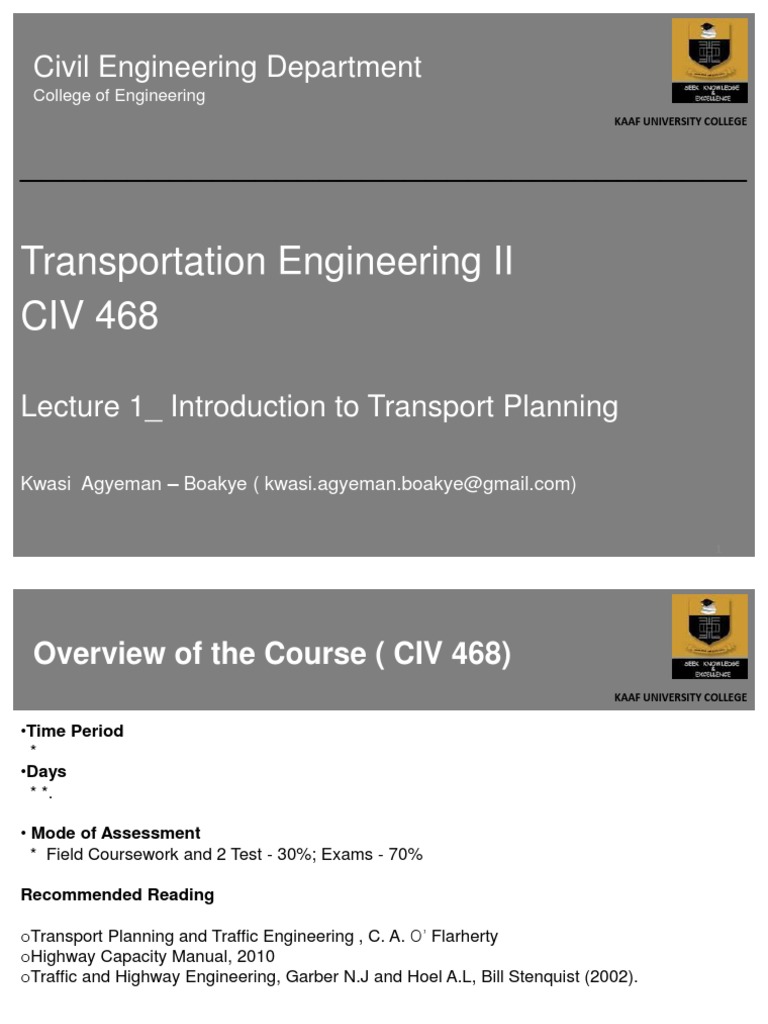1 - Introduction To Transport Planning | PDF | Transport | Highway