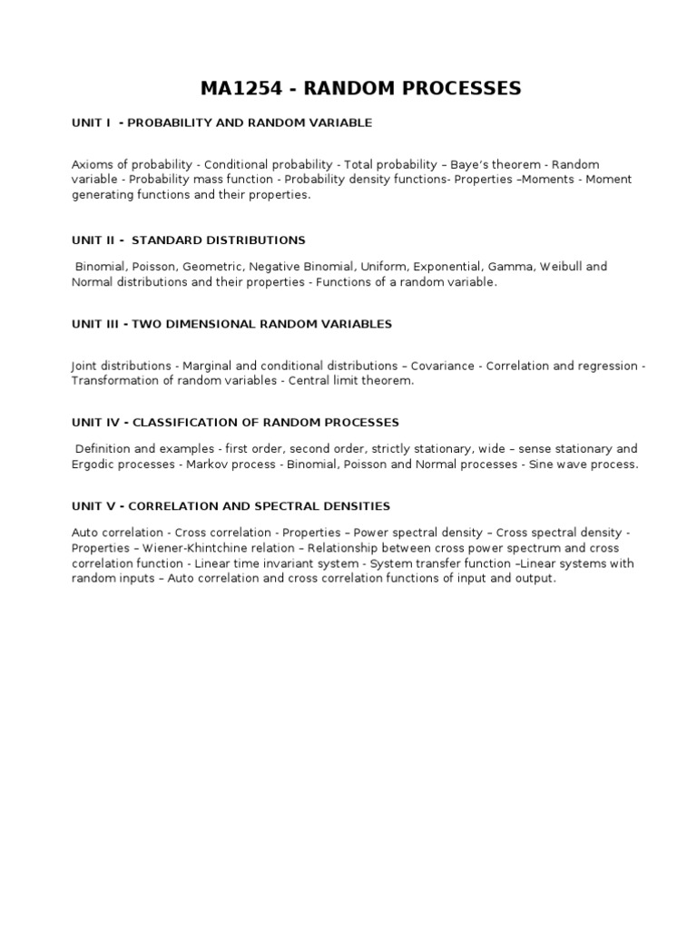 Ma1254 - Random Processes: Unit I - Probability and Random Variable | PDF | Antenna (Radio ...