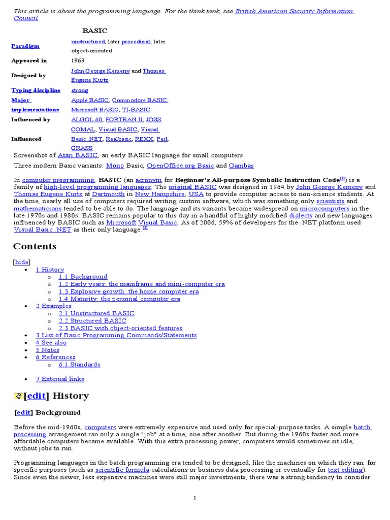 Basic Language | Download Free PDF | Basic | Computer Science