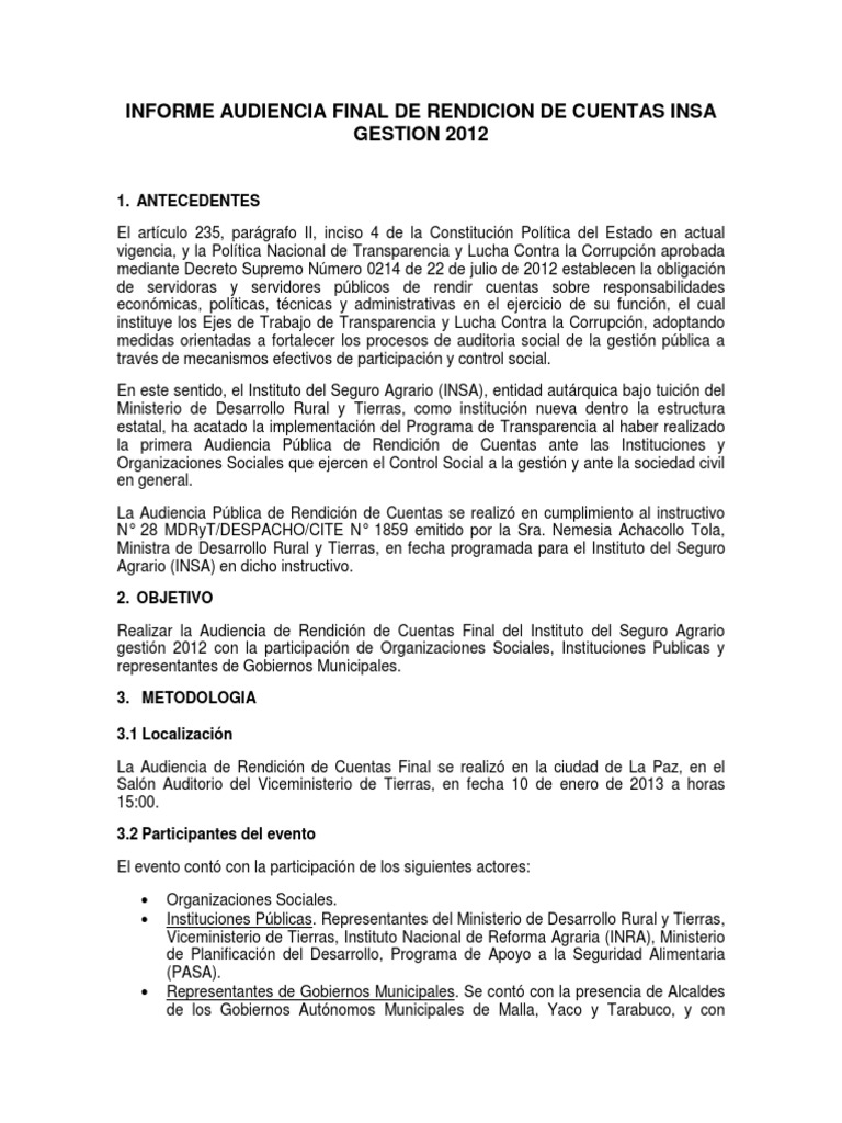 Rendicion 2012 INSA | PDF | Corrupción política | Seguro