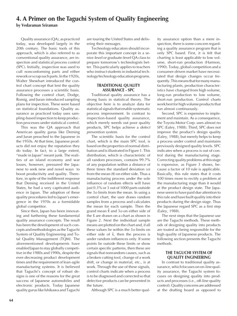 A Primer On The Taguchi System of Quality Engineering | PDF | Quality Assurance | Quality