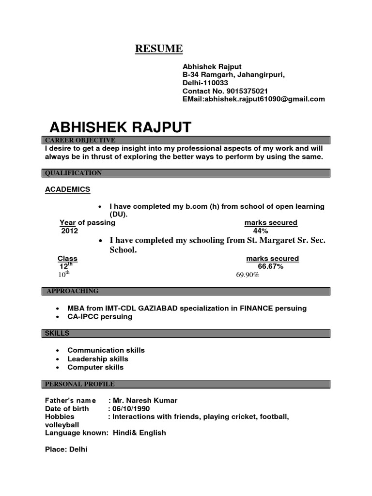 Abhishek Rajput's Professional Resume | PDF