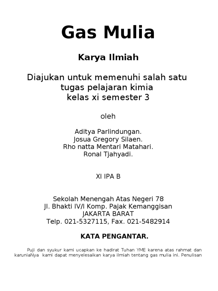 Karya Ilmiah Gas Mulia dalam Kimia | PDF