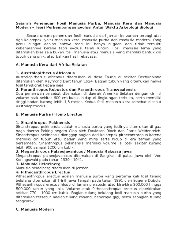 Sejarah Penemuan Fosil Manusia Purba | PDF