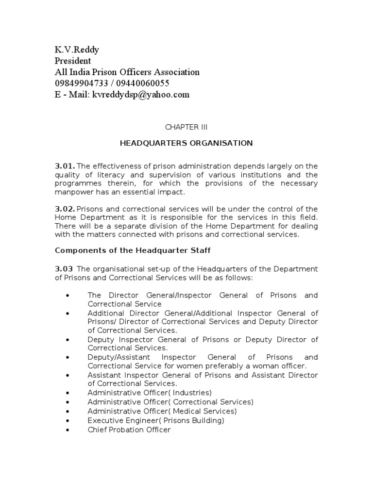 Prison Administration and Staff Duties | PDF | Prison | Inspector
