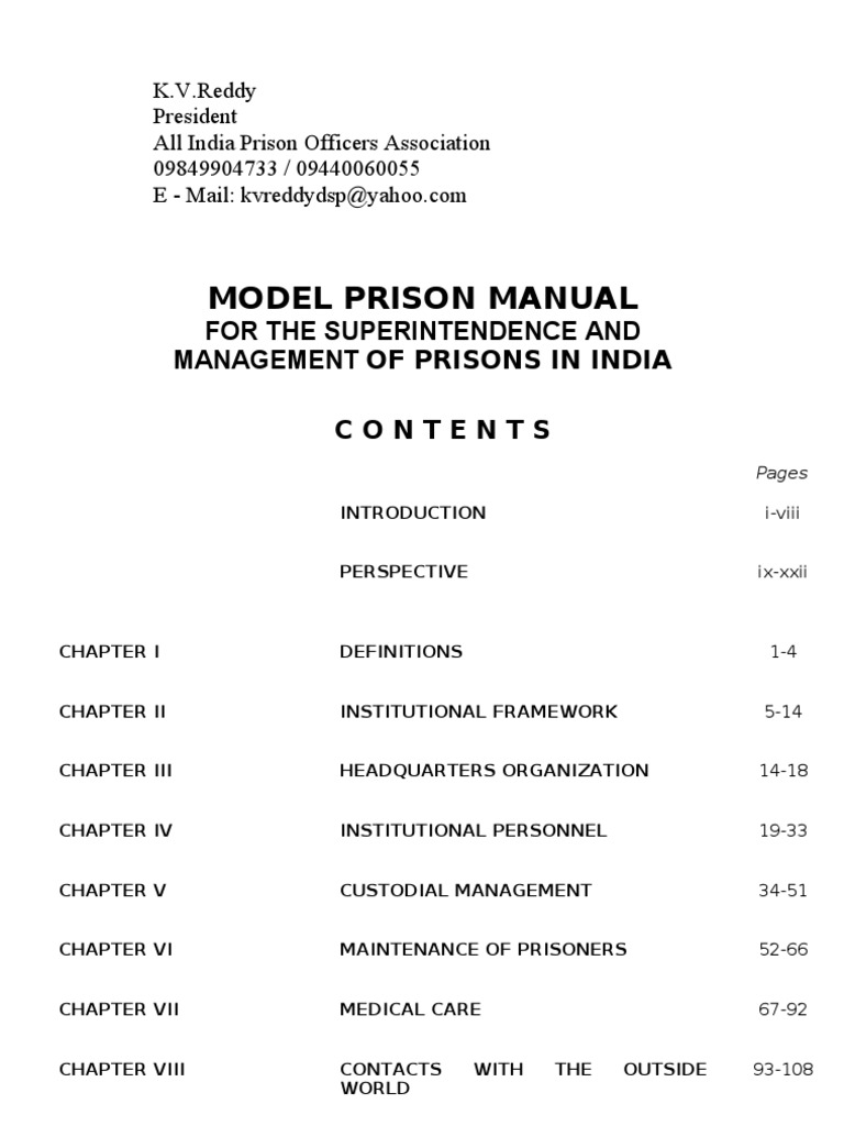 Model Prison Manual India | Rehabilitation (Penology) | Prison