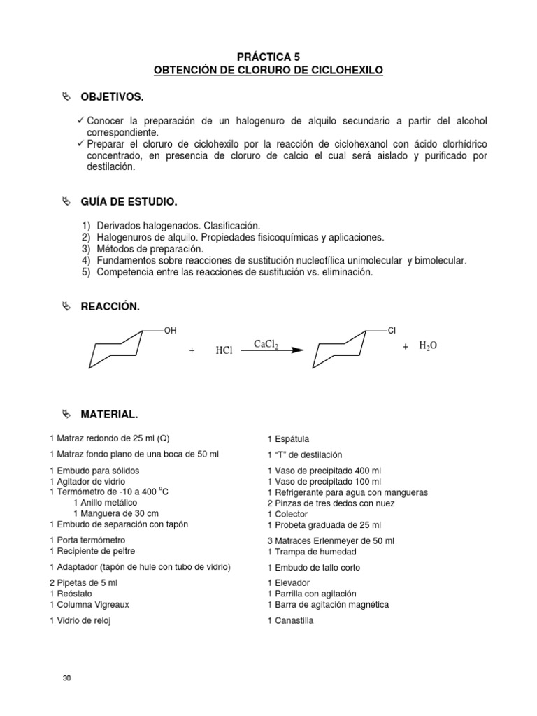 Obtención de Cloruro de Ciclohexilo | PDF | Cloruro | Ácido clorhídrico