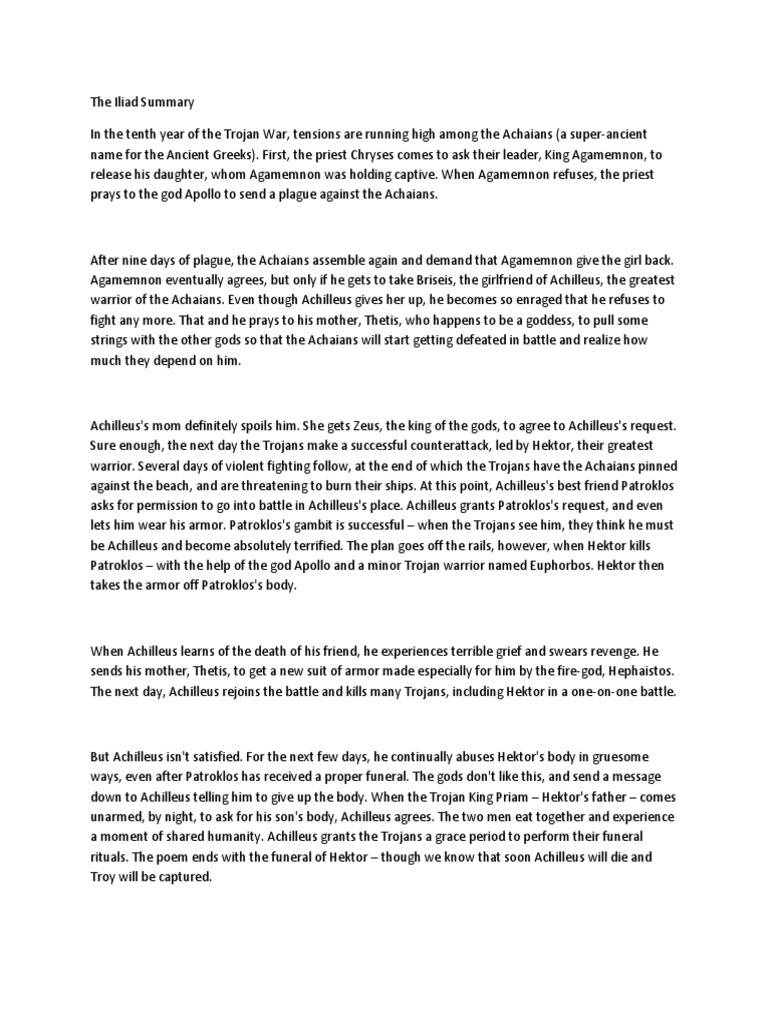 The Iliad Summary | PDF | Achilles | Hector