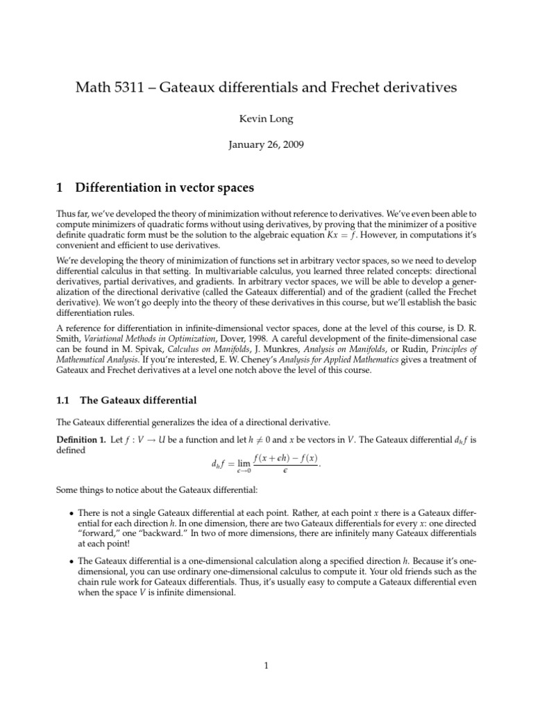 Gateaux and Frechet Differentiation Basics | PDF | Integral | Derivative