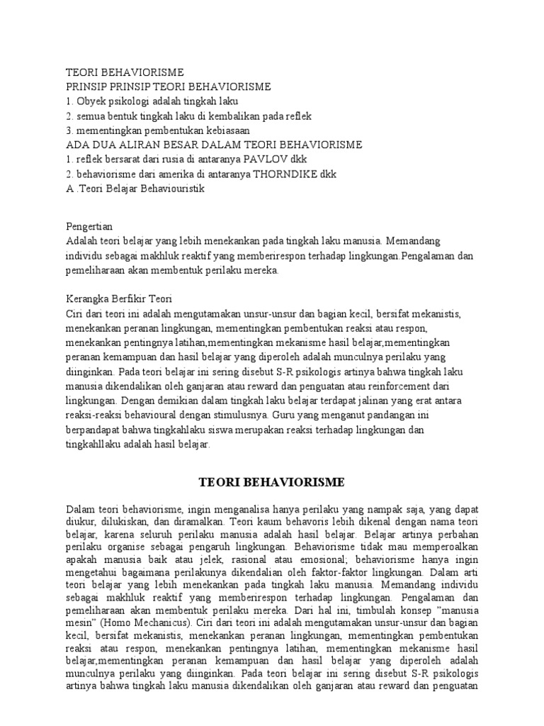 Teori Behaviorisme | PDF | Sains & Matematika