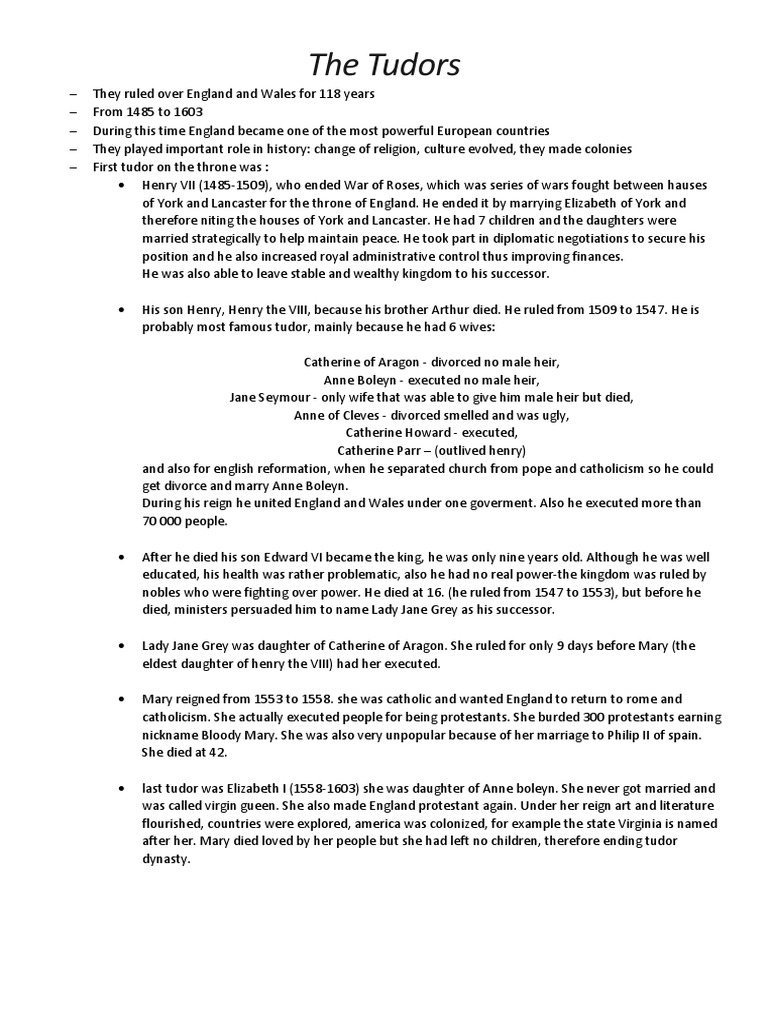 Overview of the Tudor Dynasty | PDF | House Of Tudor | Kingdom Of England