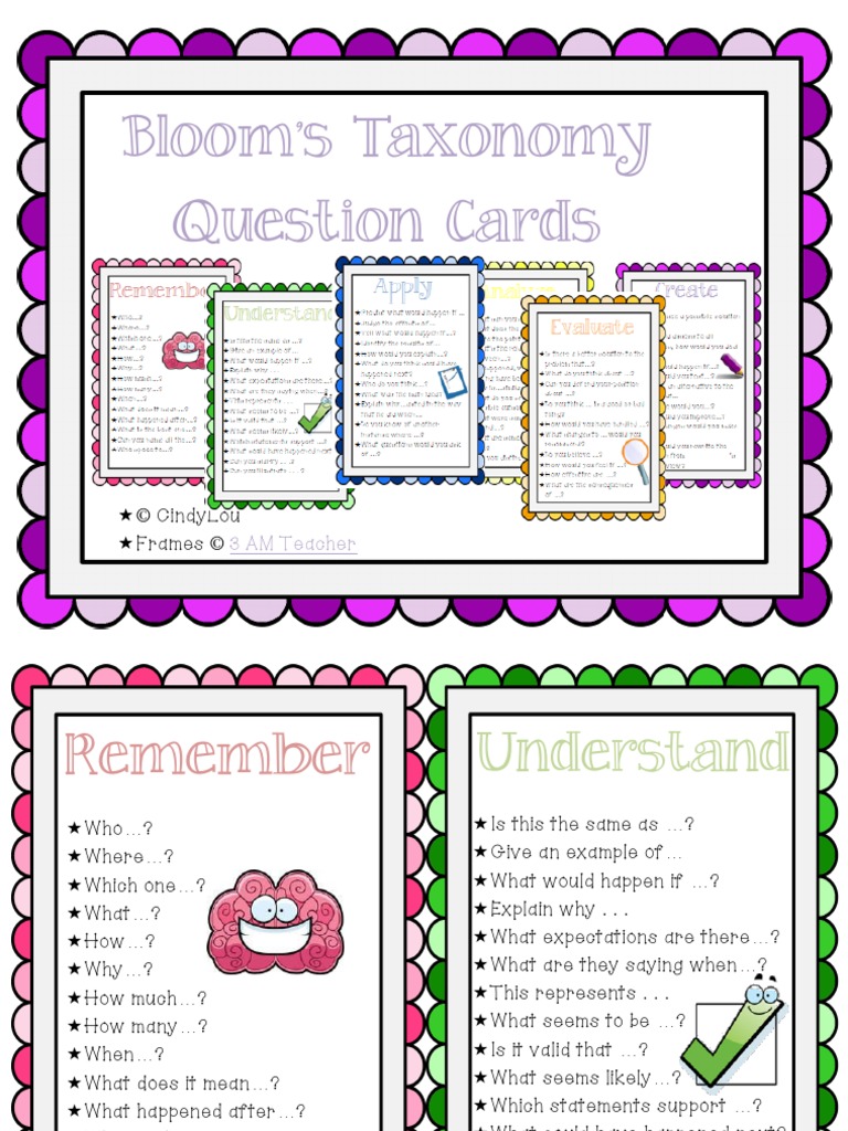 Blooms Taxonomy Question Stem Cards Revised | PDF