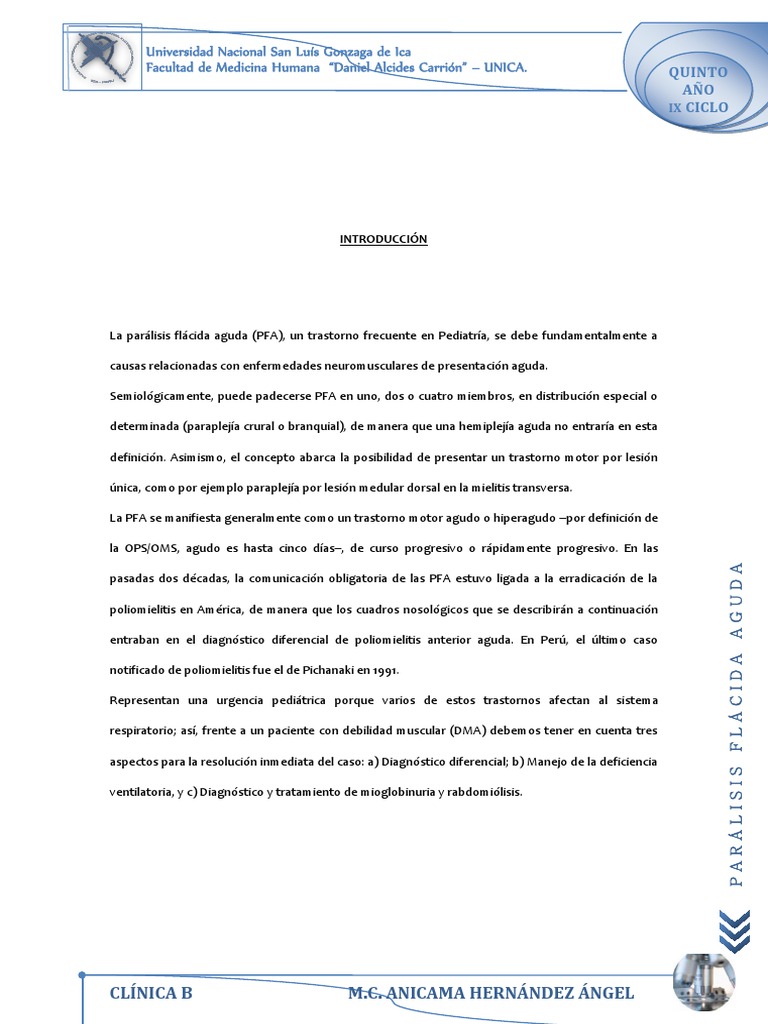 Parálisis Flácida Aguda Completo | PDF | Poliomielitis | Ciencias de la ...