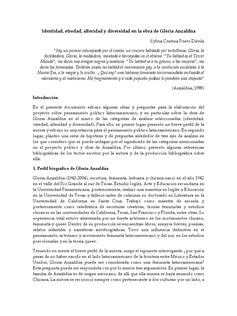Análisis de Identidad en Anzaldúa | PDF | La teoría crítica ...