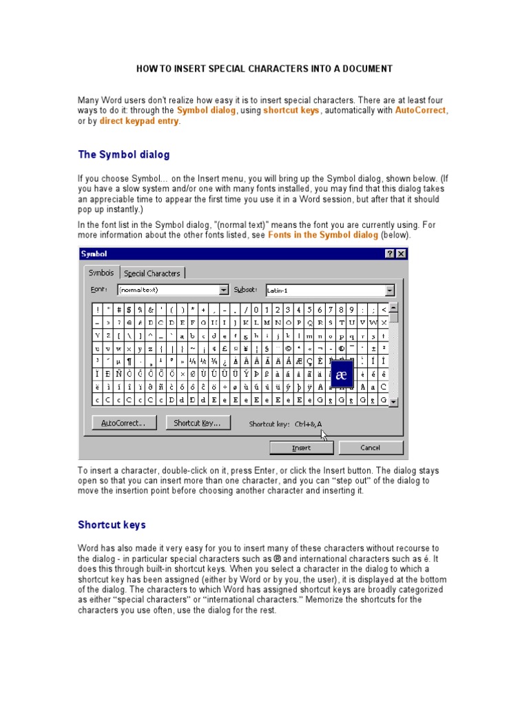 Inserting Special Characters in Word | PDF | Typefaces | Computer Keyboard