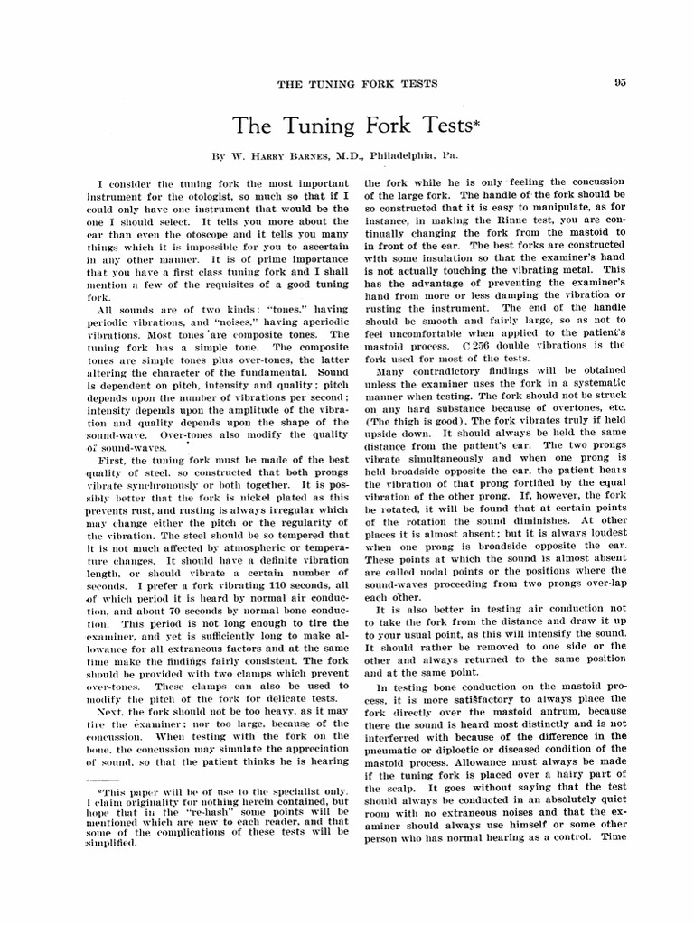 The Tuning Fork Tests : Philadelphiia | PDF | Ear | Hearing