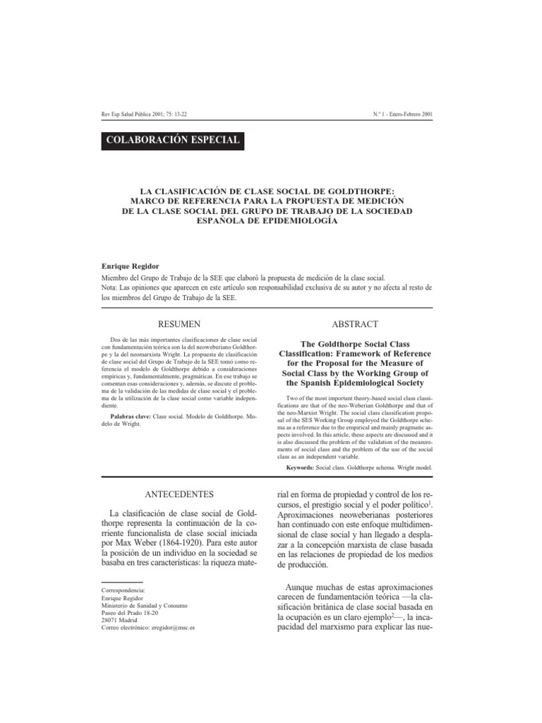 Clasificacion de Clase Social de Goldthorpe | PDF | Hipótesis | Juventud
