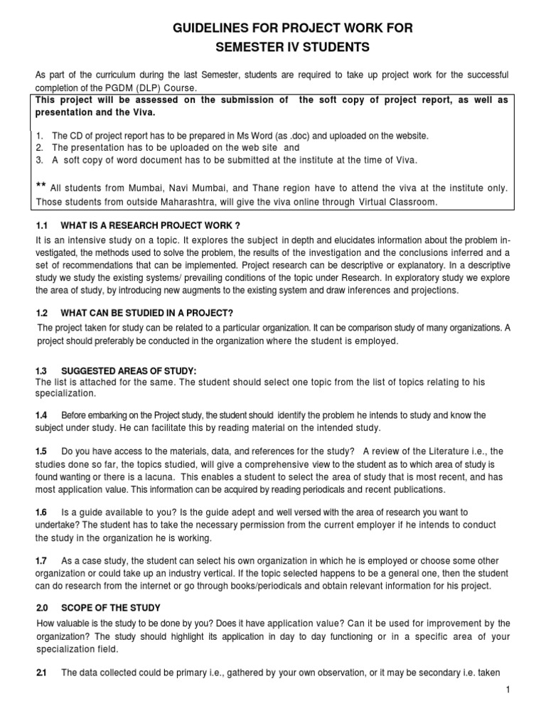 Guideline For Project Work FRM July 12 Batch | PDF