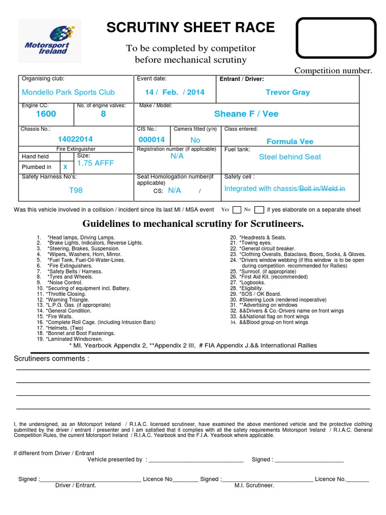 Scrutiny Sheet - Race Meetings | PDF | Vehicles | Fédération ...