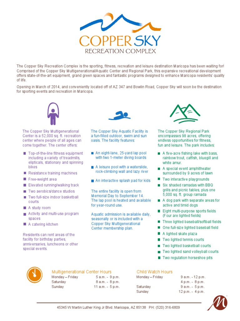 Copper Sky Recreation Complex Overview | PDF | Swimming Pool | Recreation